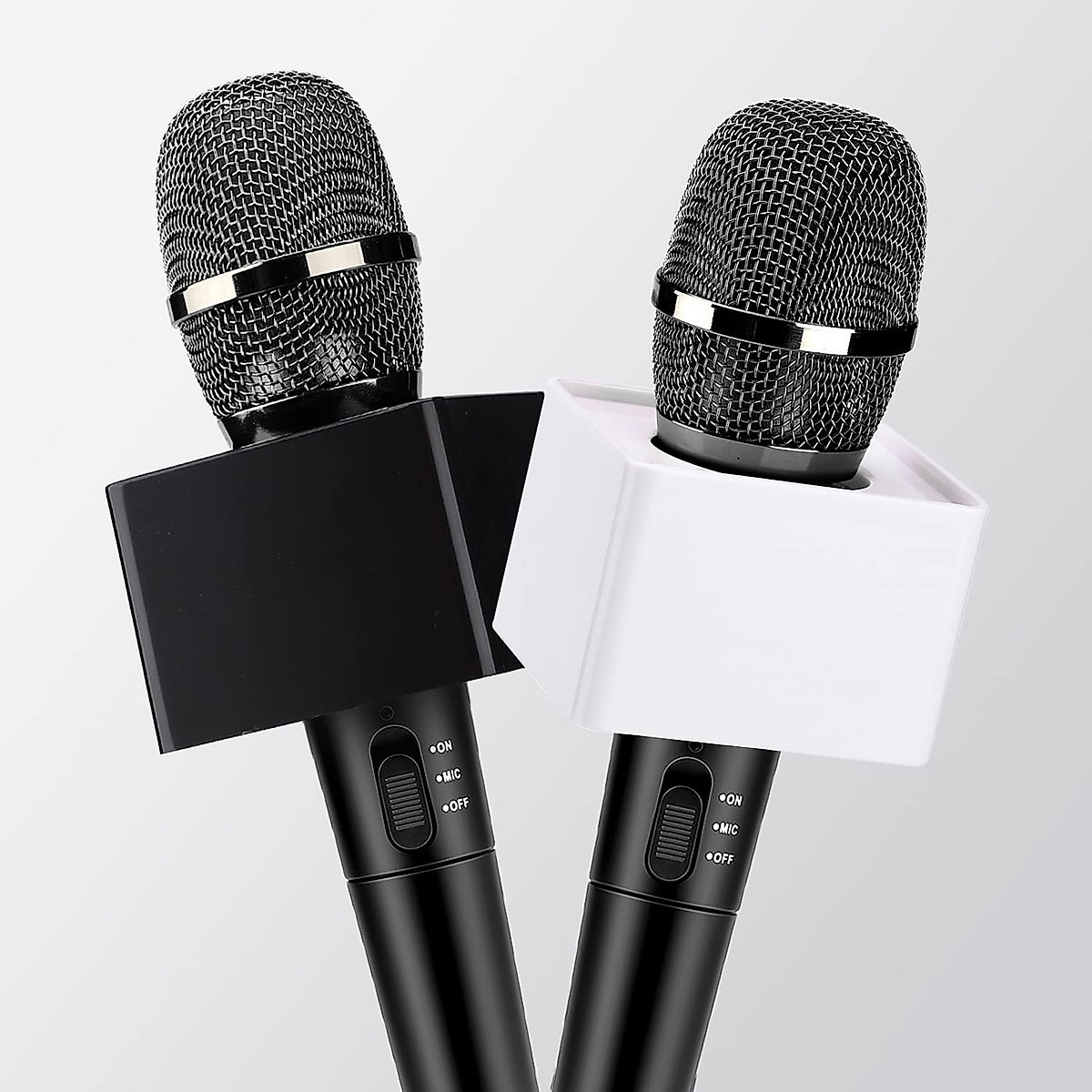 Facmogu 4PCS Black & White Microphone Flag Station, Portable Square Cube Shaped Interview Mic Flag Station with Foam, Microphone Flag Microphone Accessories for Interview KTV Reporter Host