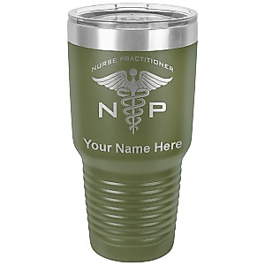 LaserGram 30oz Vacuum Insulated Tumbler Mug, NP Nurse Practitioner, Personalized Engraving Included (Camo Green)