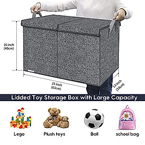 Friday Monkey Large Toy Storage Box Organizer with Removable Lids & Reinforced Handles 2 Pack, Sturdy Collapsible Toys Chest Bin Basket for Kids, Boys, Girls Room, 25x13x16inch, Dark Grey, ZMBCWJX2P