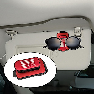 Sunglass Clip for car Visor, Multi-Function Ticket Card Clip, Automotive US Flag Car Accessories Ticket Card Glasses Clip for Car SUV Truck (Black/Red)