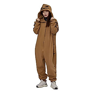 Fortunehouse Oogie Boogie Costume Unisex Onesie Pajamas Cosplay Costume (L), Light Brown
