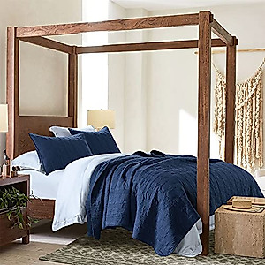 100% Cotton Quilt Set King Size, Navy Blue Pre-washed 3-Piece Bedspread Coverlet Set, Cozy Lightweight Stitching Decorative Bedding Cover with 2 Shams in Geometric Pattern Rustic Style for All Season