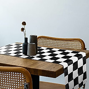 2 Pieces Checkerboard Racing Theme ​Flag Black and White Polyester Tablecloths Buffalo Check Table Runners Farmhouse Picnic Table Cover for Anniversary Checkerboard Party Birthday (12.6 x 72 Inch)