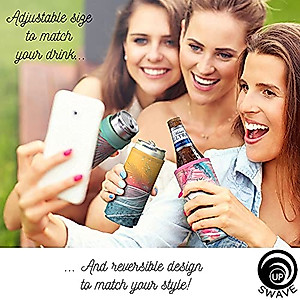 UP SWAVE Slim Can Cooler Sleeves - Premium Reversible Beer Can Sleeves - Slim Can Insulator 5 pack - Adjustable Design Fits Most Bottles & Skinny Cans from 8 to 12oz - 10 Reversible Designs