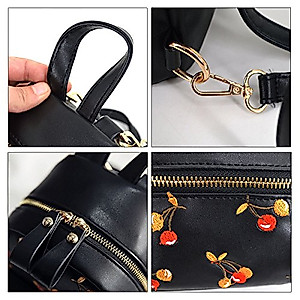 Monique Girls Women Mini Cherry Print Backpack Small Casual Daypack Convertible Shoulder Bag Cross-body Bag Handbag Black