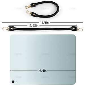 AUEAR, Leather Replacement Handles Purses Straps Black Handbag Strap with Gold Lobster Buckles for Small Handmade Straw Bag (15.7 Inches, Style A, 2 Pack)