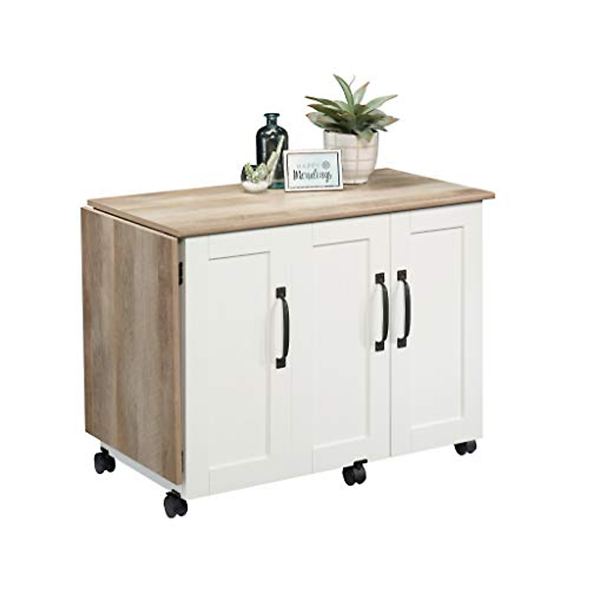Sauder Miscellaneous Craft Cart, L: 39.29" x W: 19.49" x H: 28.54", Soft White finish