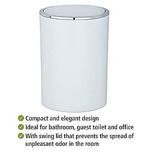 Wenko Inca Trash Can with Lid, Waste Bin with Swing Lid, Small Trash Can, Mini Trash Can, Small Garbage Can, Small Waste Basket, 1.3 Gal, Ø 7.28 x 10.04 in, White
