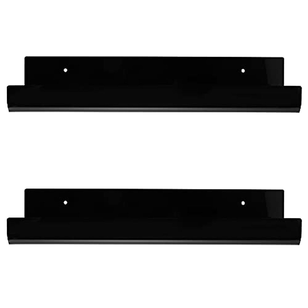 Clear Acrylic Floating Wall Shelves, Two Pack, 15 Inch Wall Bookshelf for Kids, 5 mm Acrylic Shelves for Kitchen, Shower, Nursery. Spice Rack, Display Organizer, Bathroom Storage Shelves (Black)