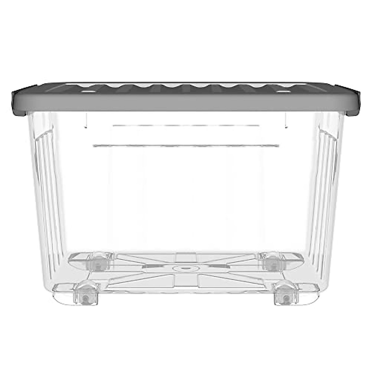 Cetomo 55L*6 Plastic Storage Box,Transparent, Tote box,Organizing Container with Durable gray Lid and Secure Latching Buckles, Stackable and Nestable, 6Pack, with Buckle