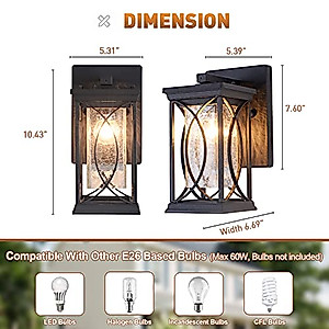 Dusk to Dawn Outdoor Wall Lanterns Small Modern Exterior Light Fixture Aluminum with Crack-Like Glass, UL and IP65 Waterproof Wall Sconce Outdoor Wall Light for Porch, Garage, Front Door, Black