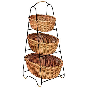 HUBERT Merchandising Stand with Rattan Baskets3 Tier Oval - 22" L x 15" D x 42" H