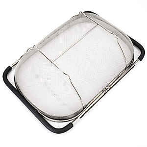 Suwimut 2 Pack Over the Sink Oval Colander for Kitchen, Stainless Steel Fine Mesh 6 Quart Strainer Basket with Expandable Rubber Grip Handles for Straining, Draining, Rinsing Fruits, Vegetables