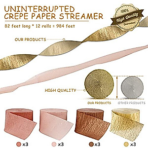 Streamers Party Decorations, 12 Rolls 984 Feet Rose Gold Crepe Paper Streamers Tassels Backdrop Party Supplies for Wedding Bachelorette Birthday Party Family Gathering Baby Bridal Shower Decorations