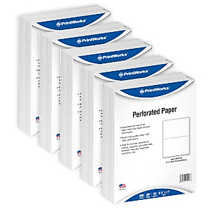 PrintWorks Half Sheet Perforated Paper, 8.5 x 11, 20 lb, 2500 Sheets, White (04116C)