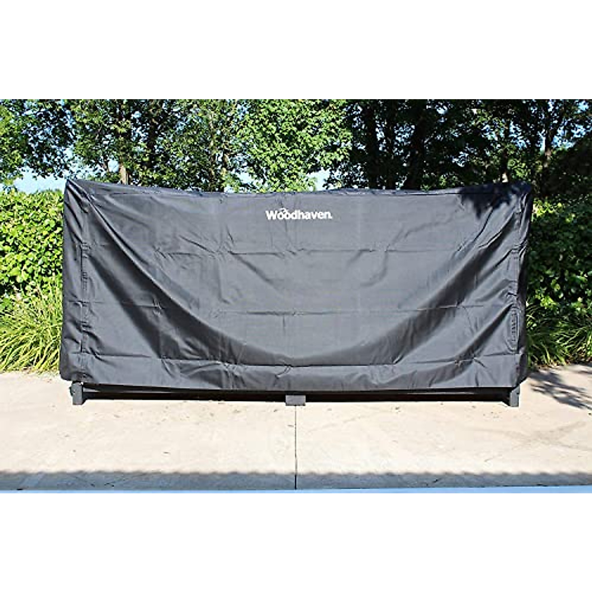 Woodhaven 8 Foot Waterproof Full Cover - Covers 1/2 Cord Outdoor Firewood Rack - Reinforced Vinyl With Velcro Straps - Keeps Logs Dry (Black)