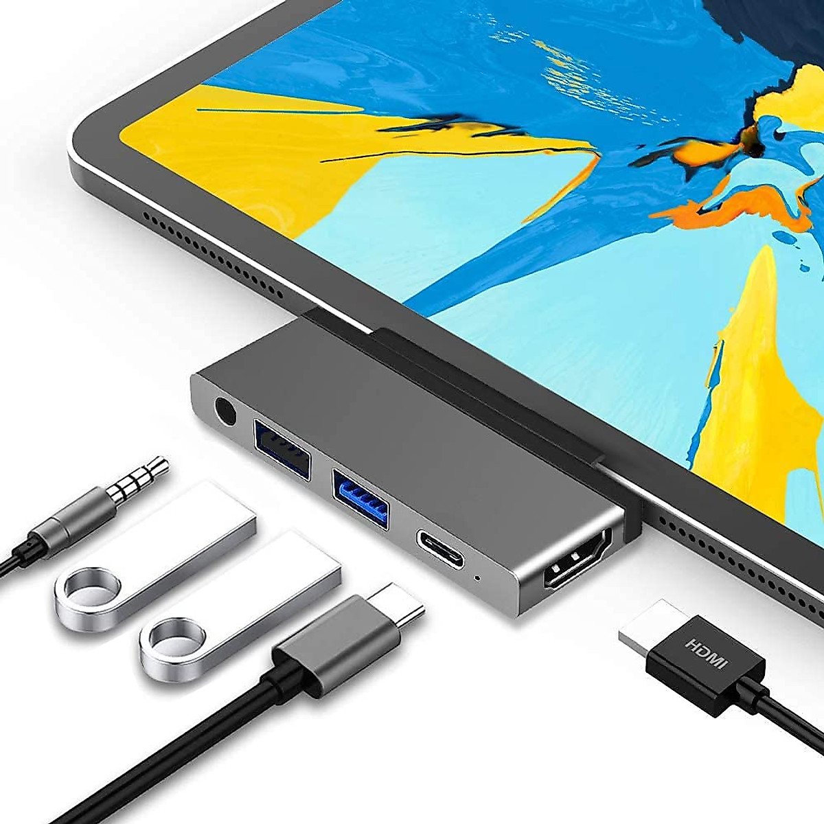 USB C Hub for iPad Pro, PowerExpand Direct 6-in-1 USB C Adapter, with 60W Power Delivery, 4K@60Hz HDMI Port, 3.5mm Headphone Jack, USB 3.0 Port, SD and microSD Card Reader (5 in 1)