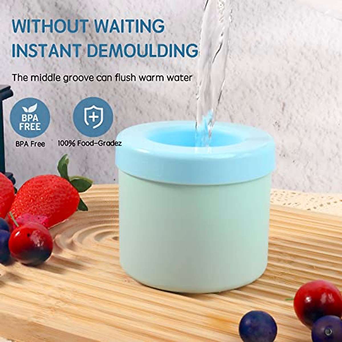 Cylinder Silicone Ice Cube Mold, New 3D Ice Cubes Maker, Decompress Ice Lattice, Press-Type Easy-Release Ice Cup (Blue-Green)