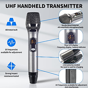 KOMISON Wireless Microphone System Karaoke Mixer, Microphones, Audio Interface, Optical (Toslink), USB，Smart TV, PC, for Karaoke, Wedding, Singing, 280FT