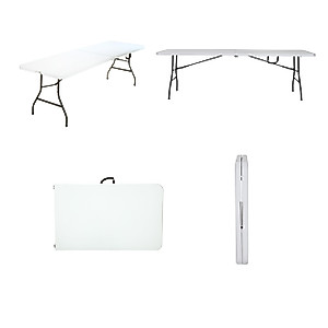COSCO Fold-in-Half Banquet Table w/Handle, 8ft, White