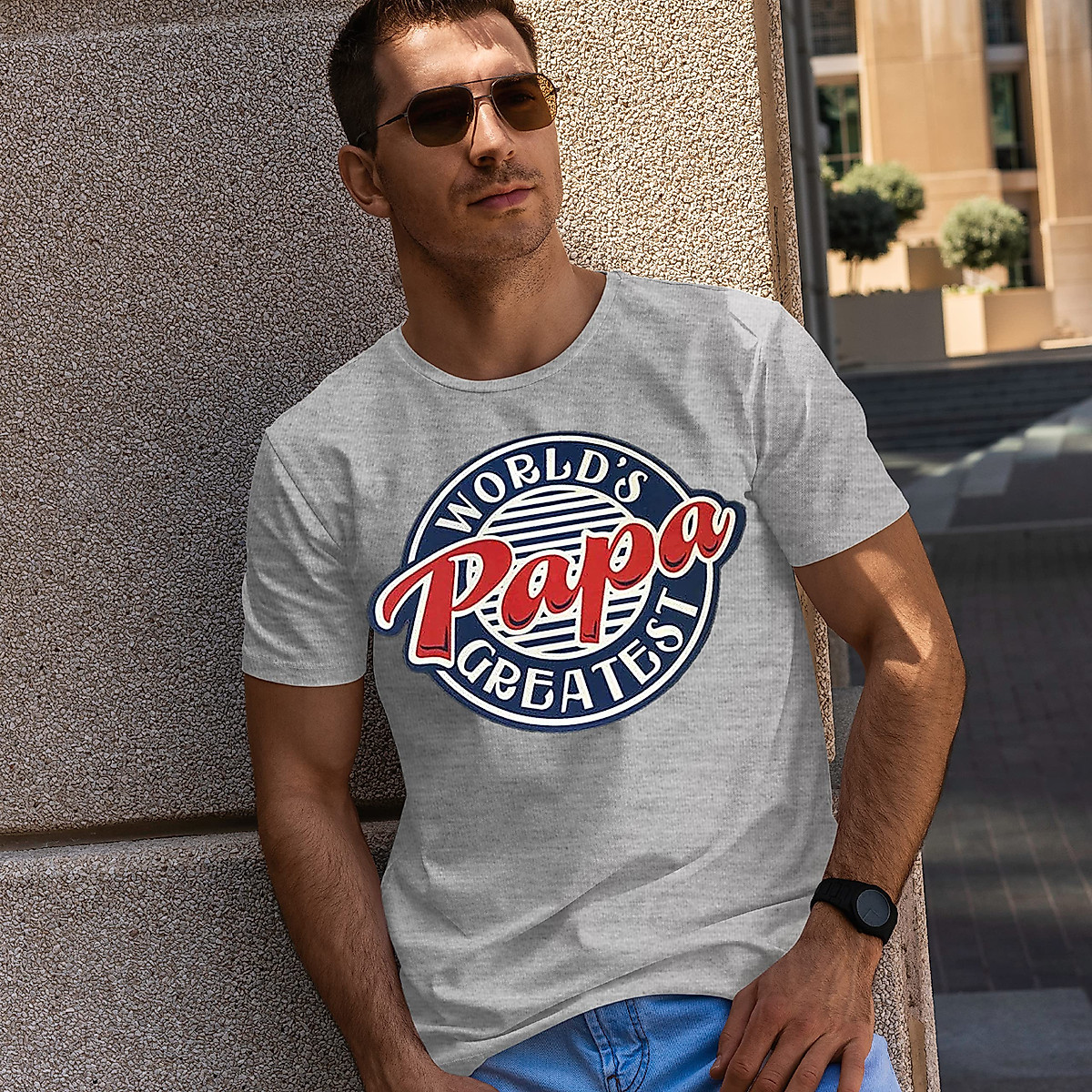 fresh tees World's Greatest Papa T-Shirt | Father's Day Shirt | Funny Gifts for Husband Dad Grandpa (Small, Heather Grey)