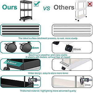 KirinRen 3- Tie Slim Storage Cart with Wheels, Rolling Organizer Cart with Shelves, Slide Out Storage cart Laundry, Mobile Shelving Unit Organizer for Kitchen, Bathroom, Bedroom, Office (White)