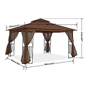 MASTERCANOPY Patio Outdoor Gazebo with Netting Screen Walls and Corner Shelf Design (11x13,Brown)