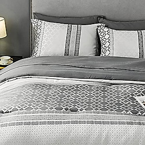 Bedsure Queen Size Bedding Set - 7 Pieces Hotel Style Queen Bed in a Bag Comforter Set with Sheets, Soft Textured Queen Bedding Comforter Set, Luxurious Grey Bedding Set