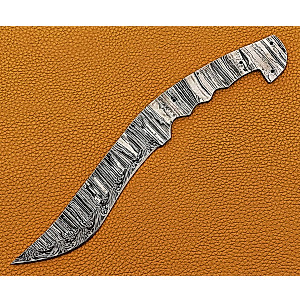 11 inches Long Dao Blade Hunting Knife, Hand Forged Ladder Pattern Damascus Steel Blade, 5" Finger Serration Scale Space with 4 Pin Hole, 6" Trailing Point Dao Blade with 5.5" Cutting Edge