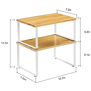 NEX Bamboo Kitchen Cabinet and Counter Shelf Organizer, Stackable & Expandable, Set of 4, White and Natural