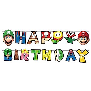 Mario Birthday Banner for Gaming Fans - Colorful Game Characters, Perfect Party Decorations for Adventure-Loving Kids - Order Now!