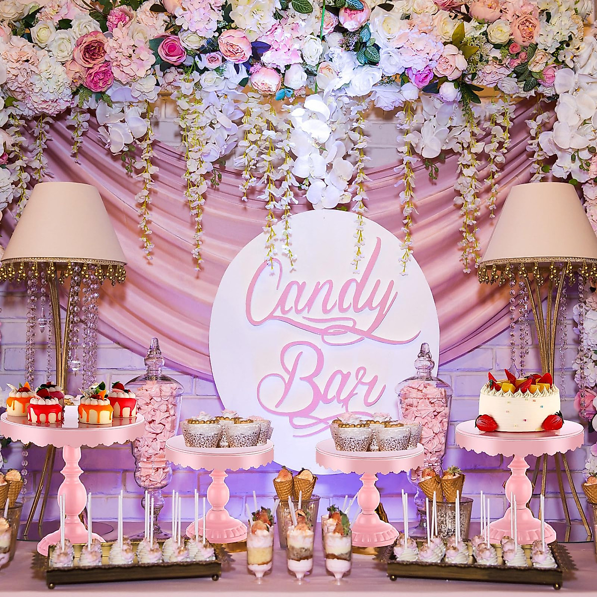 Dandat 6 Pcs Pink Cake Stands Round Dessert Stands Set Metal Cake Holder Cake Pedestal Stand Display Table Pastry Trays for Birthday Party Wedding Anniversary Baby Shower, 3 Sizes