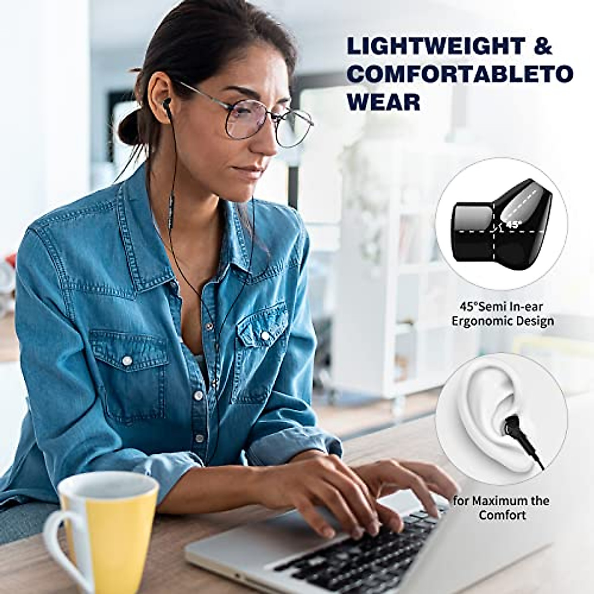 3.5mm Headphones Wired Earbuds with Microphone Noise Cancelling Earphone HiFi Stereo Clear Call Volume Control Semi In-Ear Ear Buds for Moto G Power G Pure Samsung A03s S10 A12 Nintendo Switch MP3 MP4