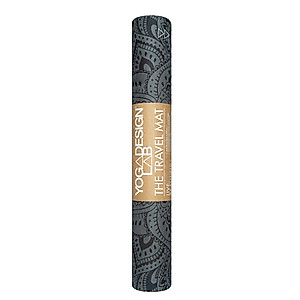 YOGA DESIGN LAB | Travel Yoga Mat | 2-in-1 Mat+Towel | Lightweight, Foldable, Eco Luxury | Ideal for Hot Yoga, Bikram, Pilates, Barre, Sweat | 1.5mm Thick | Includes Strap (Mandala Black, 1.5mm)