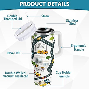 ODAWA a of Cute Cartoon Tractors Insulated Tumblers 30 Oz Coffee Mug with Straw and Lid