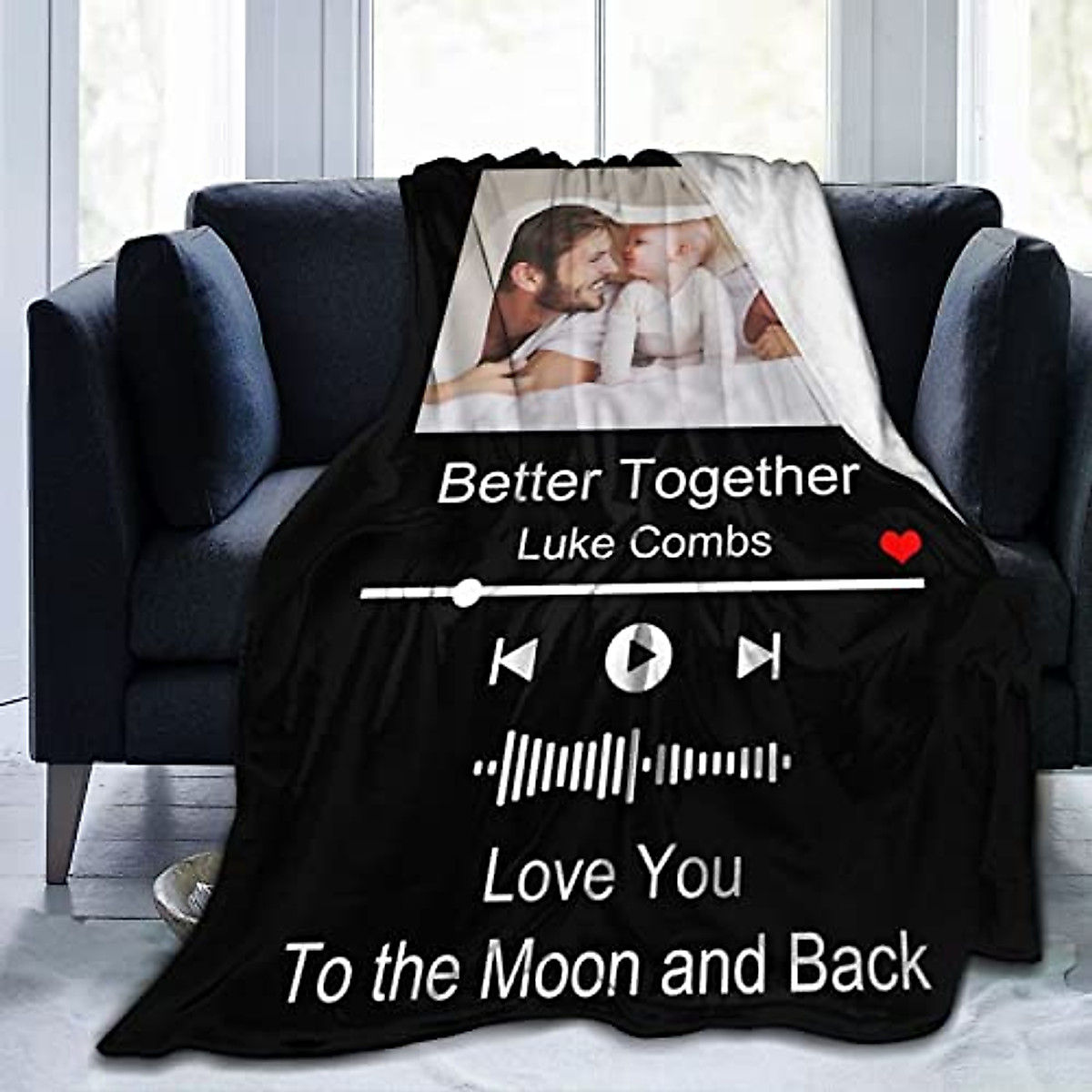 SIMIEEK Custom Blanket Personalized Photos Text Collage with Spotif Customized Picture Throws Blankets for Couple Lover Adults Family Birthday, 30x40 Inches