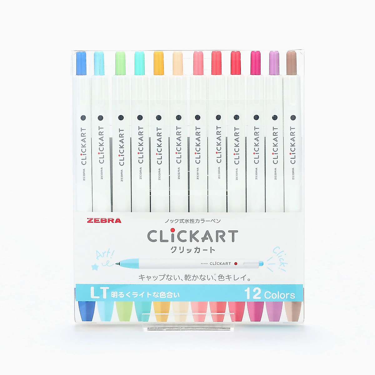 ZEBRA Clickart Water-Based Pen Bright Light 12 Colors Set, Wyss22-12Clt