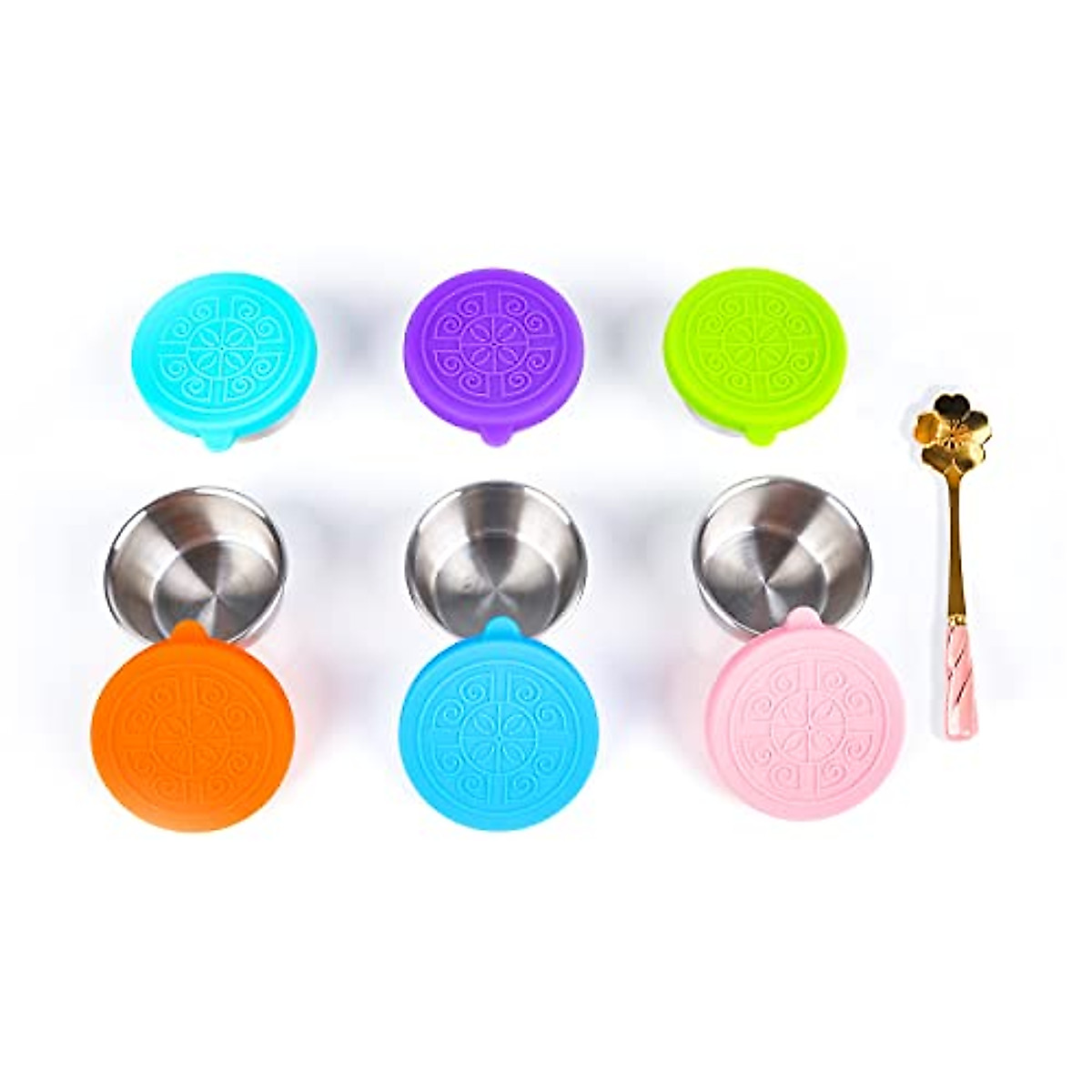 maieray Salad Dressing Container To Go For Lunch Box,6x1.6oz Reusable Small Condiment Cup Containers With Silicone Lids,Stainless Steel Leakproof Dipping Sauce Cups, Mini Food Storage Containers