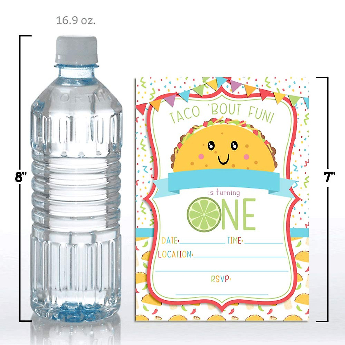 Taco 'Bout Fun Taco Themed First Birthday Fiesta Party Invitations, 20 5x7 Fill In Cards with Twenty White Envelopes by AmandaCreation