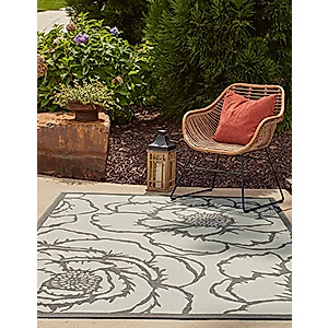 Unique Loom Botanical Collection Floral, Bohemian, Border, Coastal, Indoor and Outdoor Area Rug, 2 ft 2 in x 3 ft, Gray/Light Gray