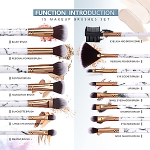 SNSLXH Marble Makeup Brushes with Makeup Bag | Premium Synthetic Foundation Powder Concealers Blending Eye Shadows Face Makeup Brush Set(17 Pcs)