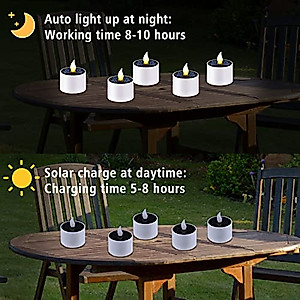 CXMYKE 8pcs Reusable Solar Tea Lights Outdoor Waterproof - Rechargeable LED Tealight Candles with Dusk to Dawn Light Sensor - Great for Lantern, Garden Camping and Home Decor, 2.3”H × 2.3”D
