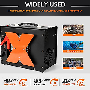 PCP Air Compressor, Auto-stop Powered by DC 12V Car or Home AC 110V/220V, 4500Psi/30Mpa/300Bar w/Built-in Water/Oil Adapter & Cooling Fan for Paintball, Scuba, Air Rifle