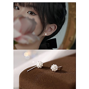 Rnivida 925 Sterling Silver Cluster Pearl Stud Earrings for Women, 7mm Pearls Ball Studs Hypoallergenic Earring