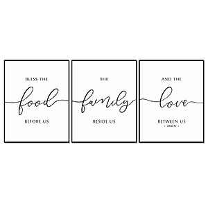 Bless The Food Before Us Kitchen Wall Art Dining Room Decor Kitchen Signs Bible Verse Kitchen Decor Wall Artwork Gift New Home Decor Set Of 3 Unframed (11X14 INCH)