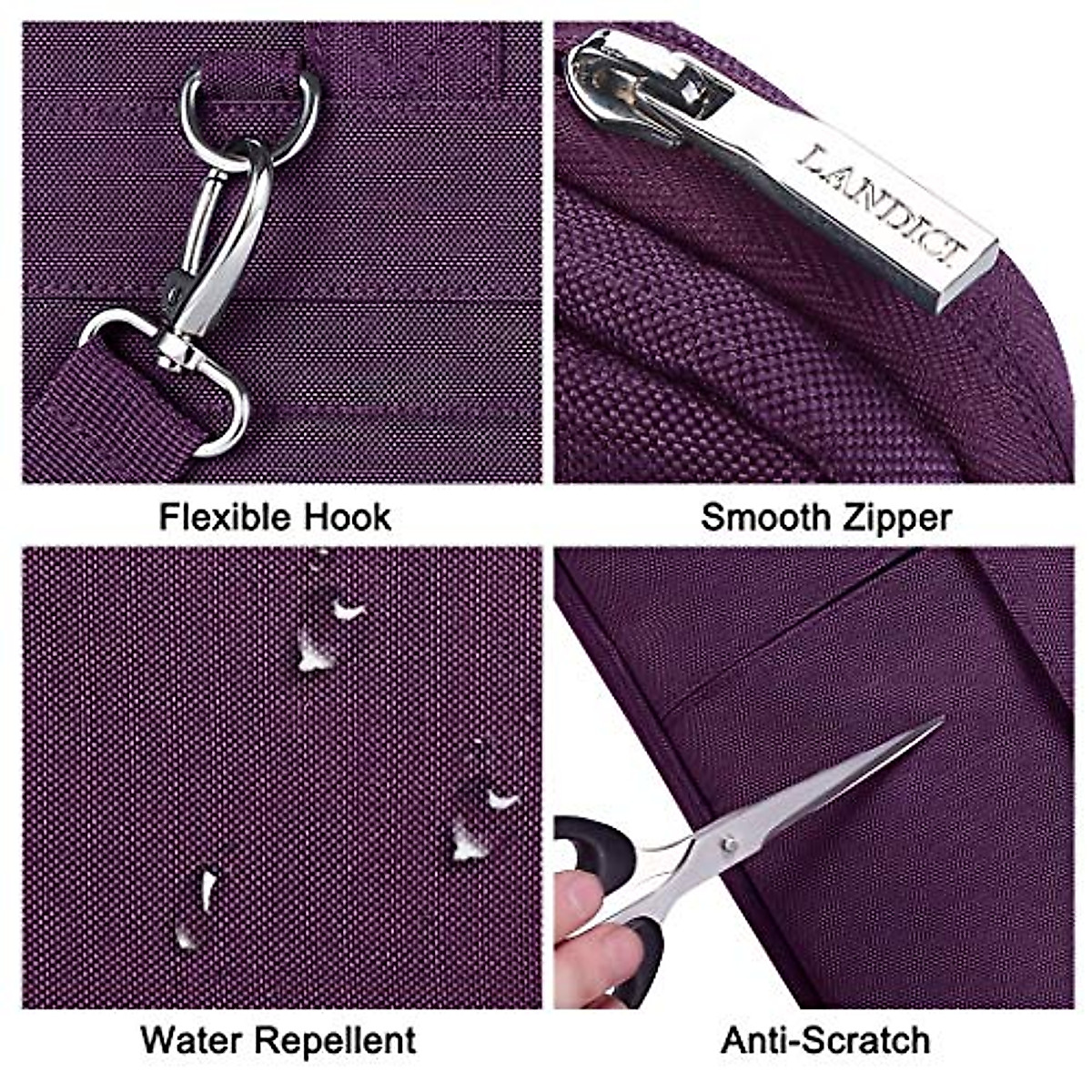 LANDICI Laptop Bag Case 17 17.3 inch for Women, Waterproof Computer Sleeve Cover Compatible with MacBook 17, 17-18 inch HP Acer Dell Lenovo ASUS Laptop, Slim Briefcase with Shoulder Strap, Purple