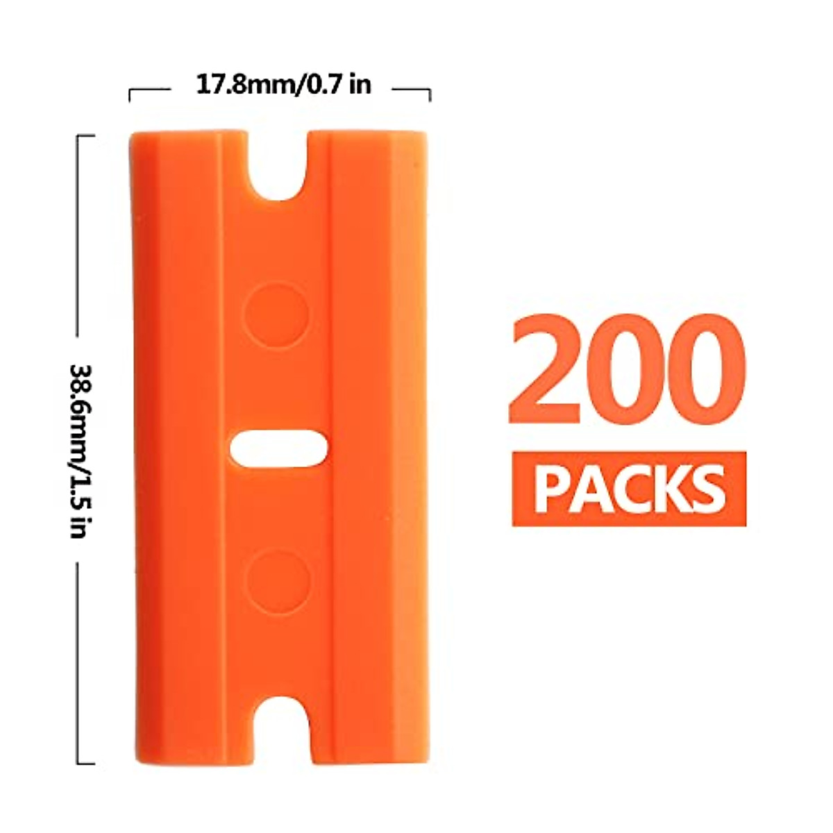 Zorveiio 200 Pcs Plastic Razor Blades Plastic Scraper Blades Double Edge Razor Blade for Removing Labels Stickers Gasket Decals on Glass Car Window - Orange