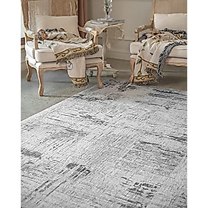 RESARE Modern Abstract Area Rugs 5x7 Distressed Rug Machine Washable, Ideal Home Decor, Gray