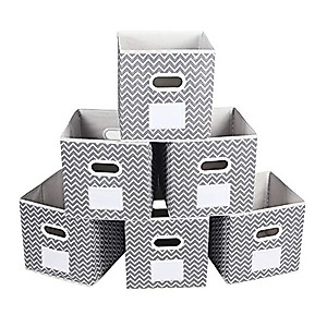 MAX Houser Fabric Cloth Storage Bins,Foldable Storage Cubes Organizer Baskets with Dual Handles for Home Bedroom Storage,Set of 6 (Grey)