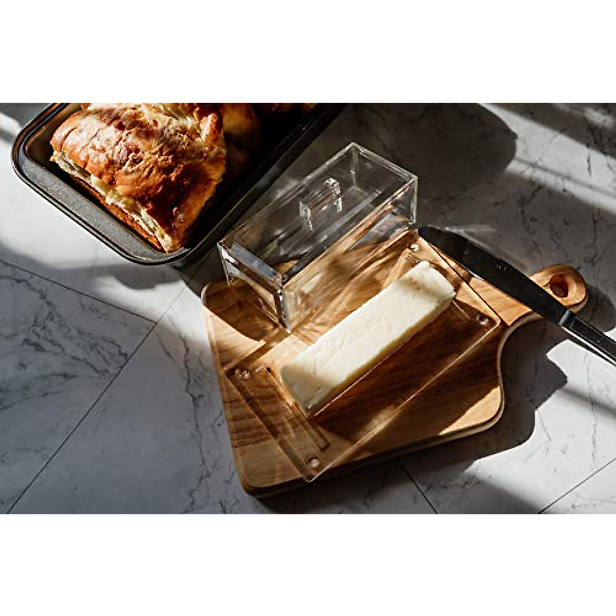Huang Acrylic Classic Butter Dish With Lid | 2-Piece Design Butter Keeper | Covers and Holds a Standard Stick of Butter